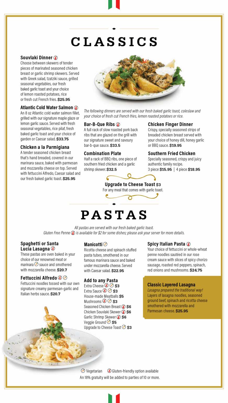 St. Mary's Dine-In Menu - Santa Lucia Pizza