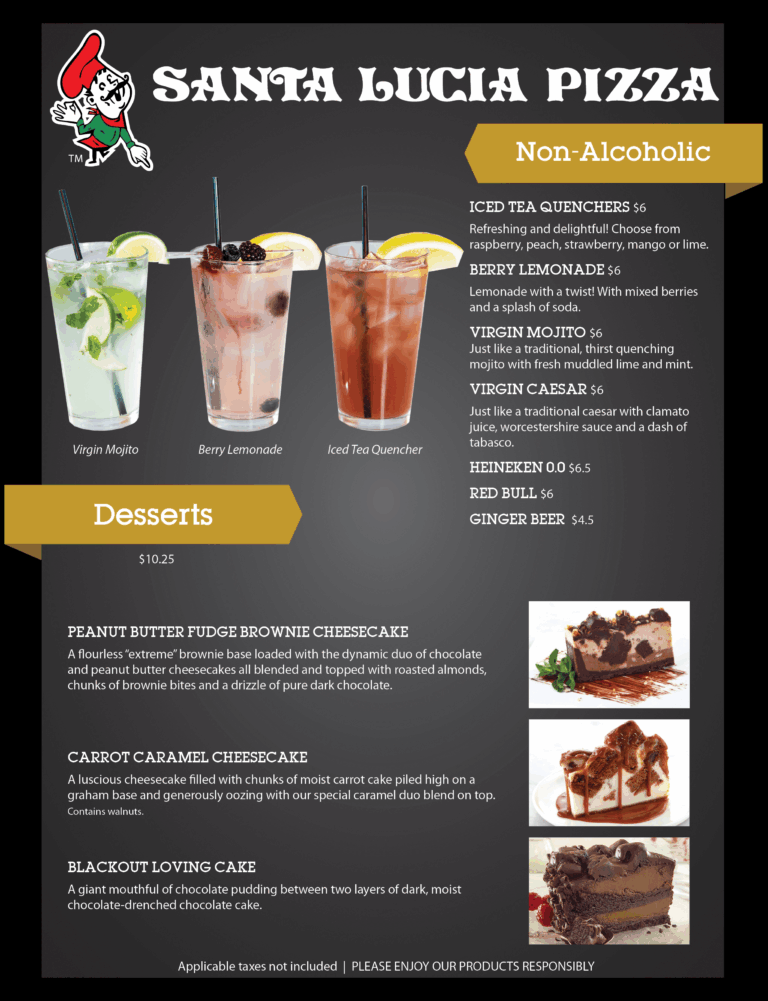 Corydon Dine In Menu - Santa Lucia Pizza